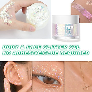LemonSac Holographic Body Glitter Gel for Body, Face, Hair and Lip Glitter Makeup. Color Changing Glitter Gel Under Light with a Non Color Changing Glitter Gel (2# Sparkling Pink+Pearl White)