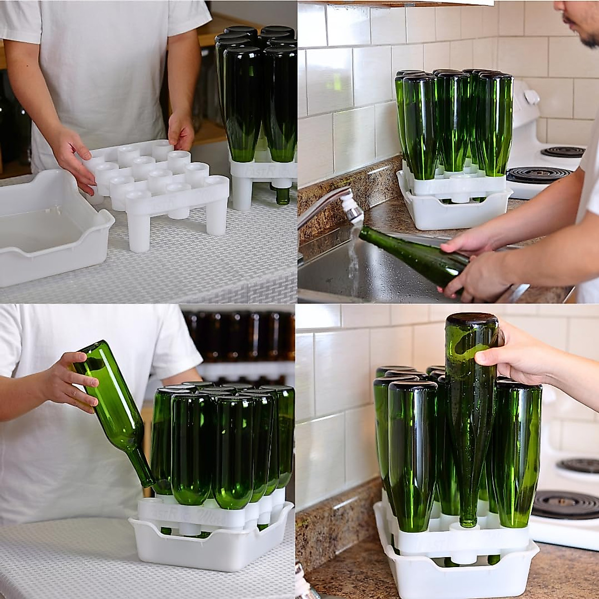 FastFerment Racks & 1 Drip Beer Bottle Cleaning, Drying and sanitizing, FastRack12 One Rack & One Tray, White