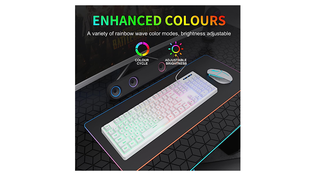 HUO JI White Gaming Keyboard with Rainbow Backlit - Mechanical Feel