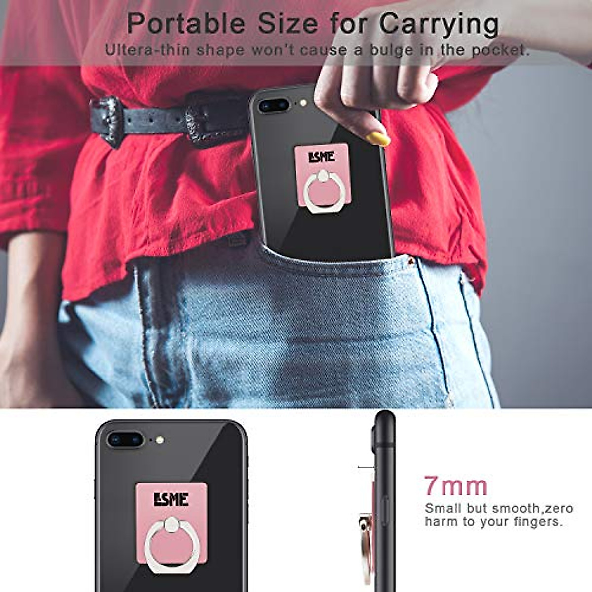 Cell Phone Finger Ring Stability Holder Stand, Phone Ring 360 Rotation Phone Ring Grip Finger Ring Stand Compatible with Almost of Phones