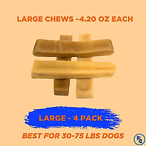 PAWW CHEW Yak Cheese Himalayan Dog Chews - All Natural Long Lasting Dog Treats, (Large - 4 Pack) Odorless, High Protein Yak Chew, Great for Oral Health, Only 3 Ingredient Yak Bone for Power-Chewers