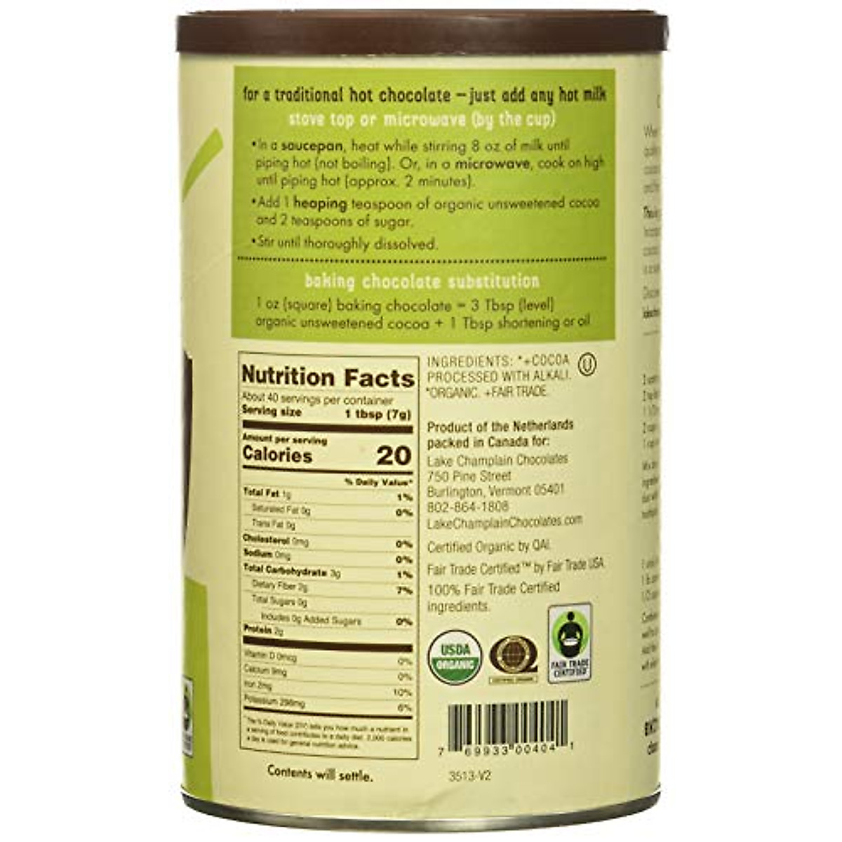 Lake Champlain Chocolates Unsweetened Organic Cocoa, 10 oz