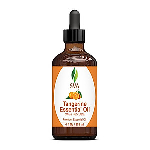 SVA Tangerine Essential Oil – 4 Fl Oz – 100% Natural Tangerine Oil - for Diffuser, Hair Care, Face, Skin Care, Aromatherapy, Scalp and Body Massage, Soap and Candle Making – with Dropper