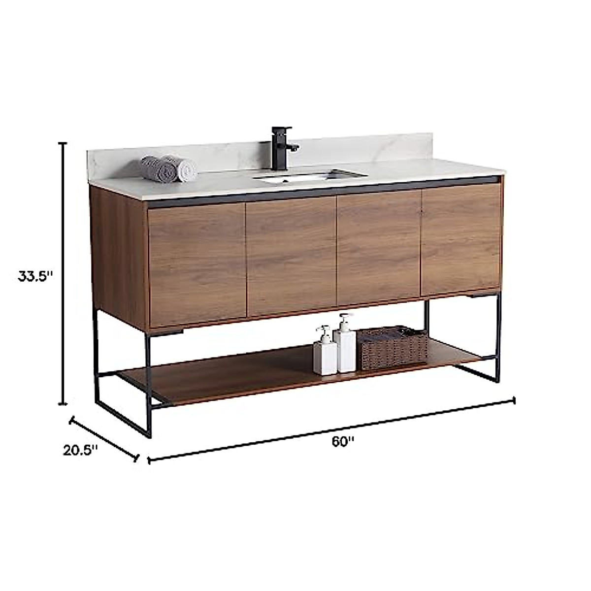 Fine Fixtures 60 Inch Bathroom Vanity with Sink - Modern Knob Free Design, Elegant Space-Saving Solution for Your Bathroom - Durable, Bathroom Vanities for a Contemporary Look - Urbania Collection