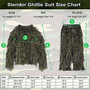 Slendor 6 in 1 Ghillie Suit, 3D Camouflage Hunting Apparel Camo Hunting Clothes, Bushman Costume Suitable for Men, Hunters