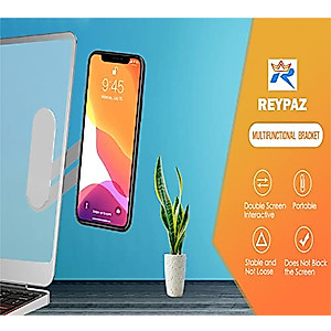 REYPAZ Adjustable Laptop Side Mount Clip, Phone Holder for Laptop - Laptop Stand Computer Monitor Expansion Bracket Compatible with All Cell Phones