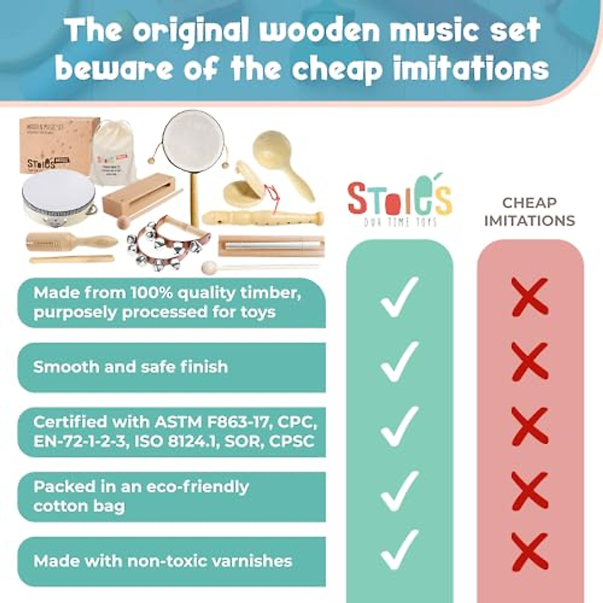 Stoie’s International Wooden Music Set - Toddler Musical Instruments for Kids Ages 5-9 Montessori Baby Musical Instruments for Toddlers 3-5 Kids Musical Instruments Toys Music