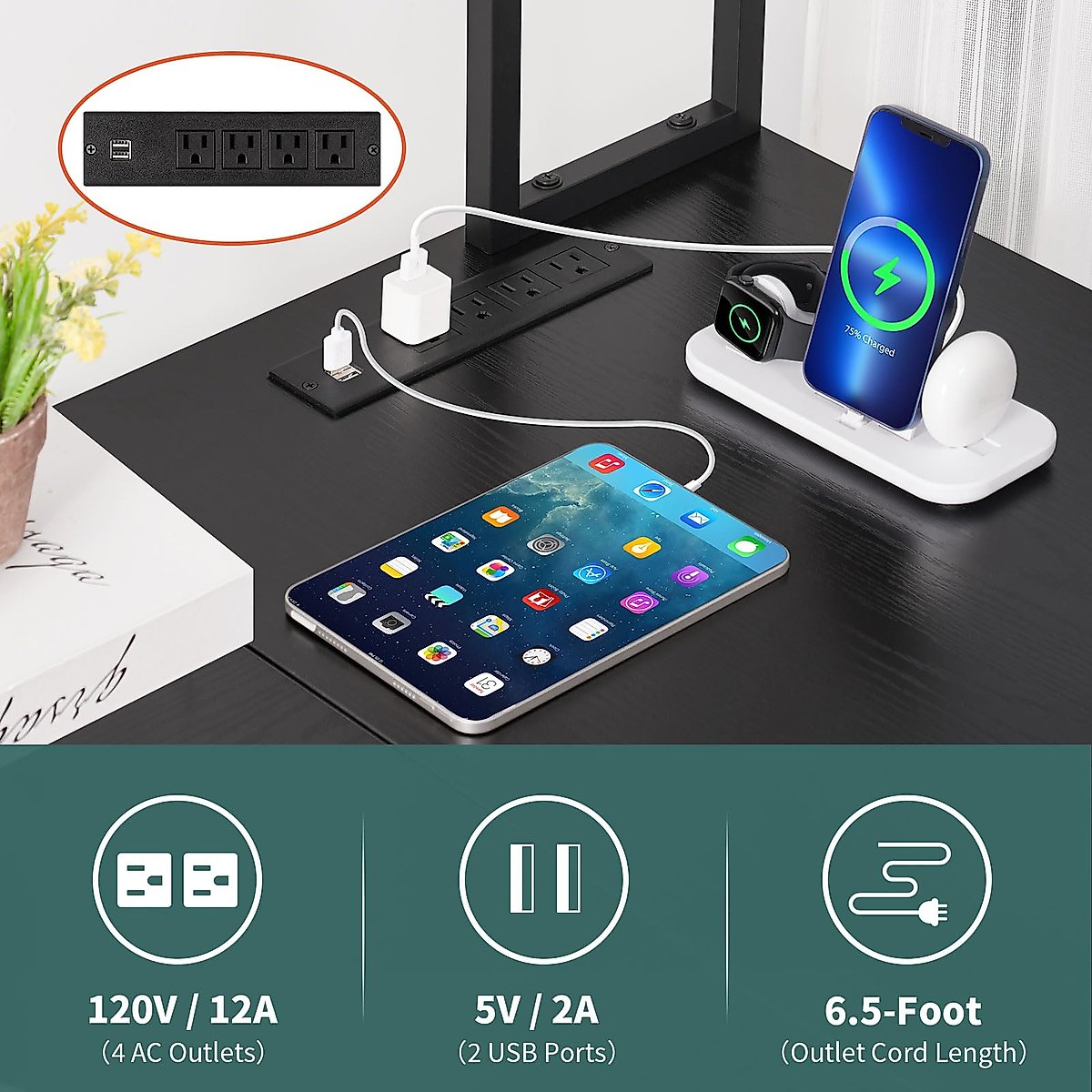 Yoobure L Shaped Desk Gaming Desk with LED Strip & Power Outlet, Reversible L-Shaped Computer Desk with Storage Shelf & Drawer, Corner Desk with Storage Bag, 2 Person Home Office Desk, Black