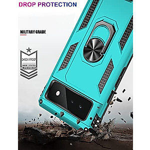 IKAZZ Suitable for Google Pixel 6 Case,Military Grade Shockproof Heavy Duty Protective Phone Case Pass 16ft Drop Test with Magnetic Kickstand Car Mount Holder for Google Pixel 6 Turquoise