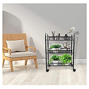 ATAAY Cart with Storage Basket, Fruit and Vegetable Rack on/Black