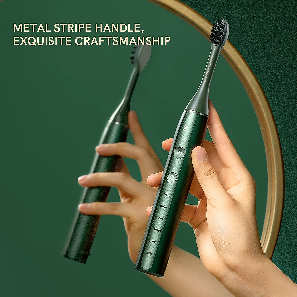 Flexforce Electric Toothbrush Adult, Rotating, Whitening Teeth Without Hurting Gums, 4 Replacement Toothbrush Heads, 1 Travel Box, 1 Dental Floss, Inductive Rechargeable, 5 Cleaning Modes, Green