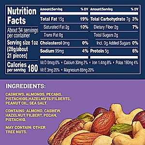 PLANTERS Deluxe Salted Mixed Nuts, Party Snacks, Plant-Based Protein 34oz (1 Container)