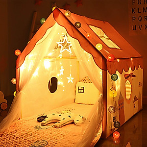 YOIKO Kids Tents Indoor Playhouses Girls 9.9Ft Star String Lights Pink Tent for Girls Upgraded Large Kids Indoor Tents and Playhouses Longer Curtain with Colorful Accessories Decoration 50.4" x 47.3"