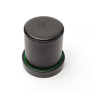 Luck Lab Black Leather Dice Cup with Lid Including 6 Matching Pearl Dice - Green Velvet Interior for Quiet Shaking - Use for Liars Dice Farkle Yahtzee Board Games