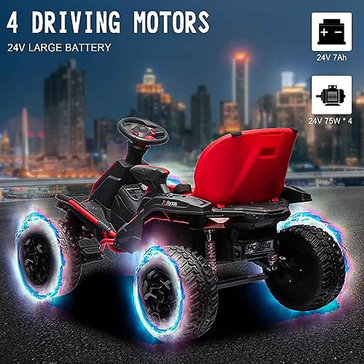 AOKOY 24V 4x75W Kids Ride On Car, 4WD Battery Powered Electric Go Kart for Big Kids w/Powerful Motors Off-Road Ride On UTV with Parent Remote EVA Tires Adjustable Seat Bluetooth, Red