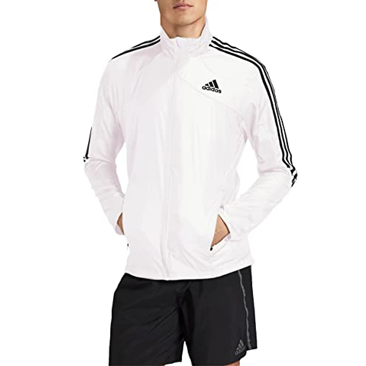 adidas Men's Marathon Jacket 3-Stripes, White/Black, Large