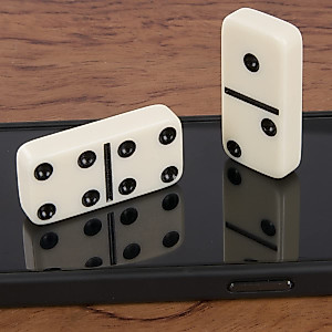 MEIOCION Dominoes Set- 28 Piece Double 6 Ivory Domino Tiles Set, Classic Family Game with Cloth Storage Case