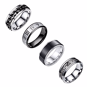 Supra Diamanto 4PCS Plain Band Rings for Men Stainless Steel Rings for Men Wedding Ring wedding Silver Vintage Ring Set Anxiety Ring Fidget Size 7-12