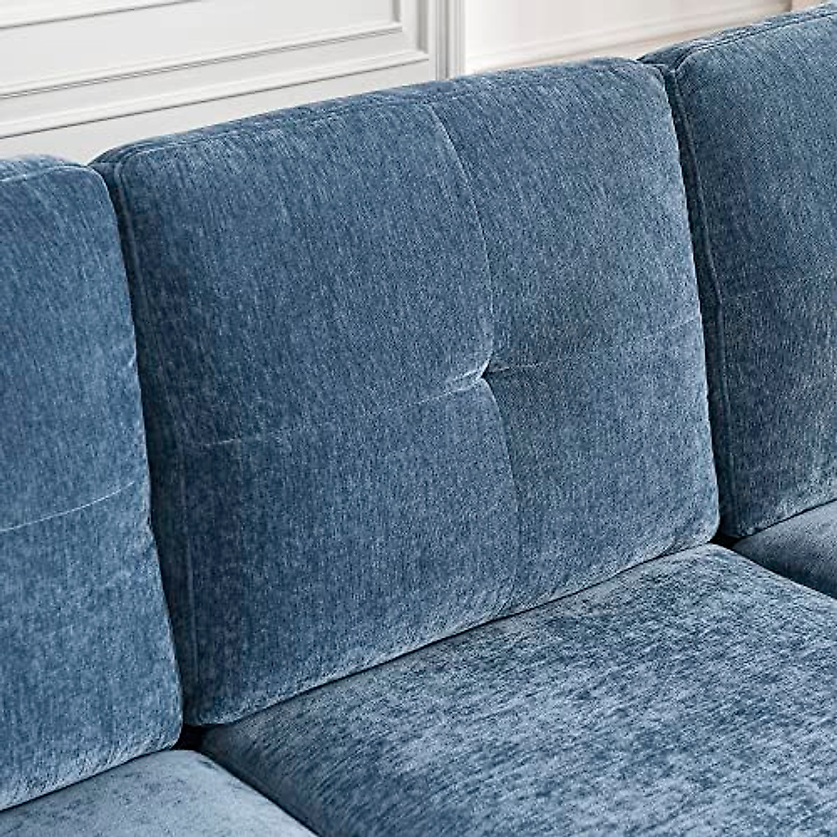 80” Convertible Sectional Sofa Couch, 3 Seats L-Shape Sofa with Removable Cushions and Pocket, Rubber Wood Legs (Navy Chenille)
