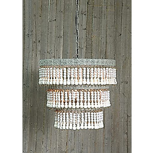 Creative Co-Op Metal & Wood Beaded Chandelier, 20.5" Round by 20" Height, Off- White