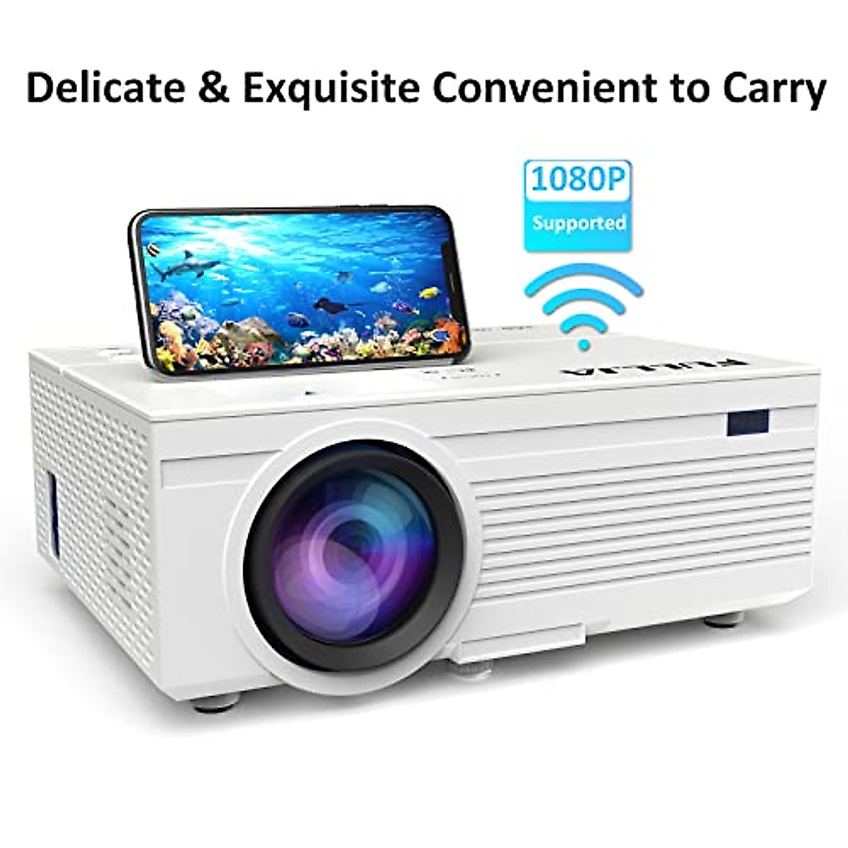 WiFi Mini Projector with Bluetooth - 2022 Upgraded 1080P HD Portable Outdoor Movie Projector, 8500L LED Home Theater Video Projector Compatible with TV Stick HDMI USB VGA, PS4, Laptop, Smartphone