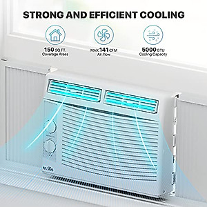 mollie 5,000 BTU Window Air Conditioner with Mechanical Controls and easy-to-Clean Washable Filter, Cool up to 150 Sq. Ft. For Bedrooms Guest Rooms