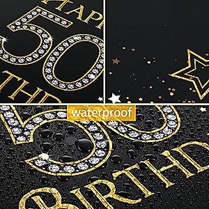 Birthday Card decoration Happy Birthday Jumbo Message Greeting Cards Black and Gold Balloons Stars Birthday Party Decoration Card Guest Book Alternative Sign Poster for men women (50th Birthday)