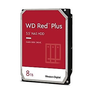 Western Digital 8TB WD Red Plus NAS Internal Hard Drive HDD - 5640 RPM, SATA 6 Gb/s, CMR, 128 MB Cache, 3.5" - WD80EFZZ