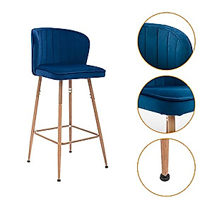 CangLong Velvet Barstools Counter Height Velour Bar Chairs Home Bar Modern Upholstered Side Dining Chairs with Metal Legs for Kitchen Dining Room Restaurant Set of 2,Navy Blue