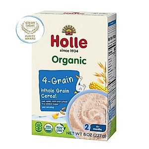 Holle Organic Baby Cereal - Whole Grain, 4-Grain Cereal for Baby - Quick and Easy to Prepare as an Organic Baby Oatmeal for Children Over 6 Months - (6 Pack) With Whole Grain Oat, Spelt, Corn & Wheat