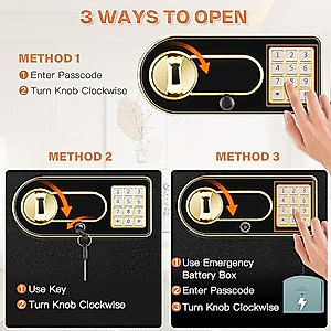 2.3 Cubic Fireproof Safe with Digital Keypad Key, Anti-Theft Safes Fireproof Waterproof with Fireproof Document Bag, Security Home Safe Box for Pistol Money Medicine Important Documents
