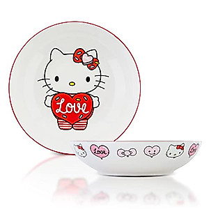 Toynk Sanrio Hello Kitty Love 9-Inch Ceramic Coupe Large Dinner Bowl For Serving Pasta, Salad, Cereal