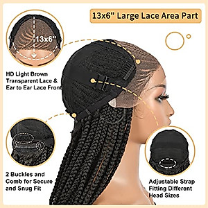 Brinbea 13X6" Lace Front Braided Wigs Black Box Braid Wig with Baby Hair Lace Frontal Cornrow Braided Wigs Premium Synthetic Braid Hair Wigs for Women 30 inch