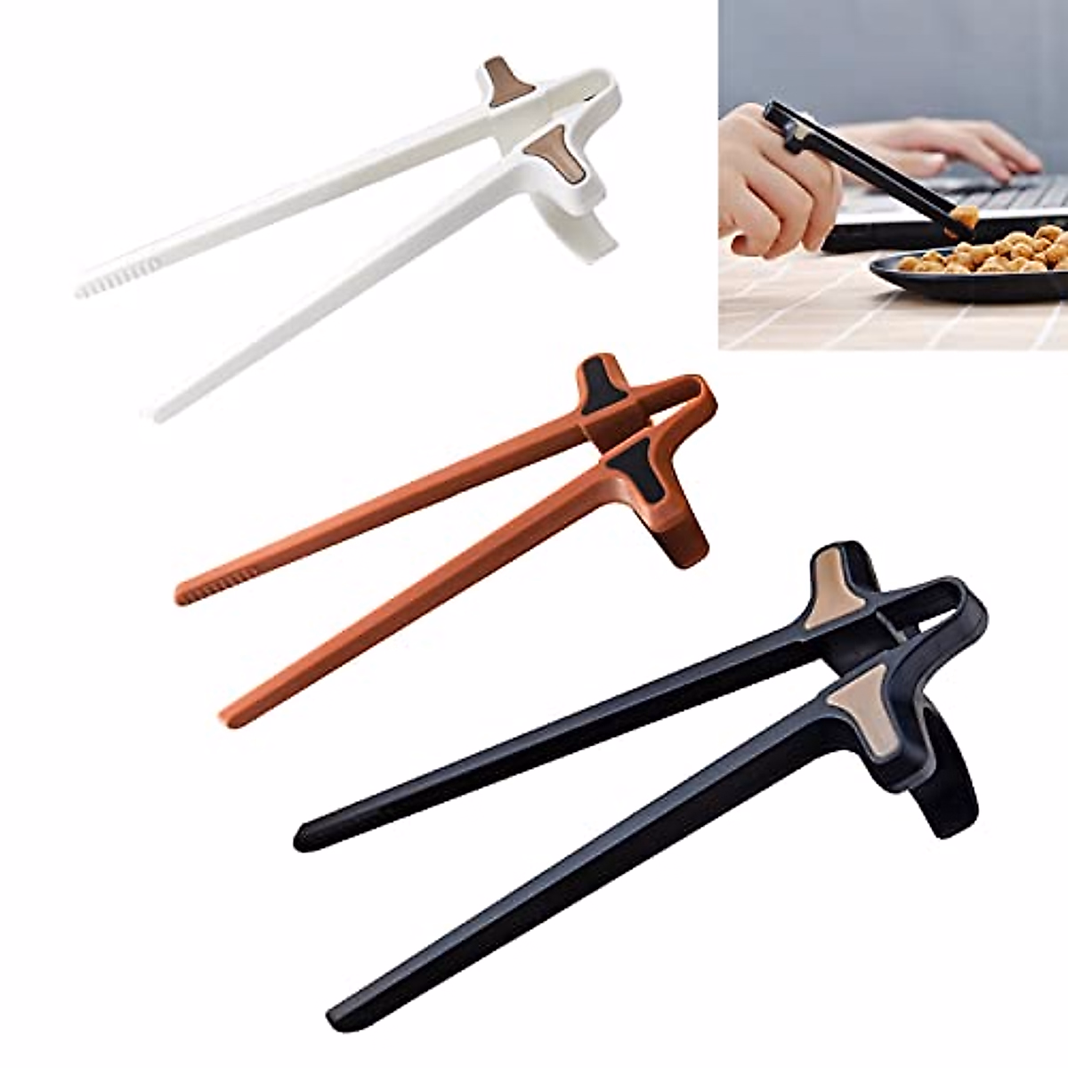3 PCS Finger Chopsticks - Snack Chopsticks for Games - Fun Chopsticks,Snack Finger Chopsticks for Gamers,Reusable Food Tweezers,Potato Chips Finger Tongs,Gamepad/PC Game Accessories