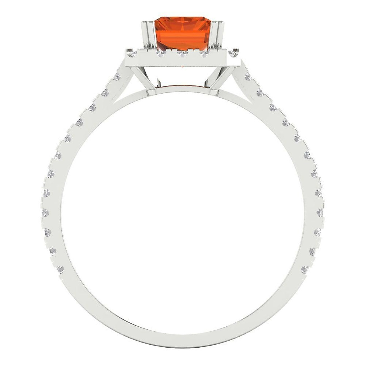 Clara Pucci 2.08 ct Emerald Cut Personalized Engraving Halo Simulated Ruby Designer Solitaire Statement Ring 18K White Gold Size 10.5