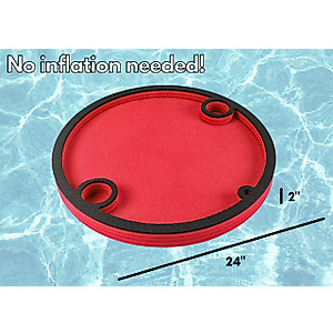Polar Whale Floating Breakfast Table Serving Buffet Red and Black Round Tray Drink Holders for Swimming Pool Beach Party Float Lounge Refreshment Durable Foam UV Resistant with Cup Holders 24 Inches