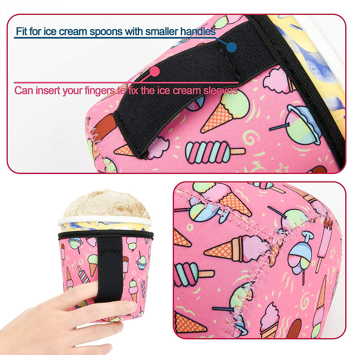 Beautyflier 2-Pieces Pint Sized Ice Cream Cozy Thicken Neoprene Ice Cream Sleeves with Elastic Handle Cover (Cartoons)