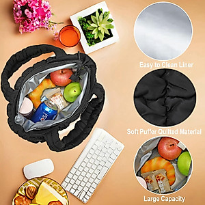 CAMTOP Lunch Box for Women Girls Insulated Cute Lunch Tote Bag Lunchbox Cooler Puffer Bag for Work Travel Picnic(Black)