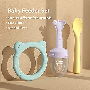 Giant Cabbage Baby Food Fruit Feeder, Silicone Baby Spoons Self Feeding 6 Months, Teething Toys for Babies 6-12 Months, Baby Feeding Supplies Toddler Utensil Teething Pacifier (Purple Yellow Blue)