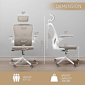 Monhey Adjustable Ergonomic Office Chair – Lumbar Support, 2D Armrests, Heavy-Duty Metal Base, Comfortable Khaki Design