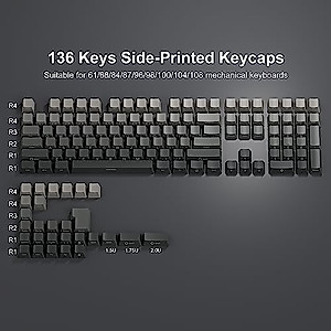 PBT Keycaps - Side Printed Keycap Set, Double Shot Shine Through Custom Keycaps, Gradient Gray Keycaps OEM Profile 136 Keys, Minimalist Style Phantom Keyboard Keycap for Mechanical Keyboards