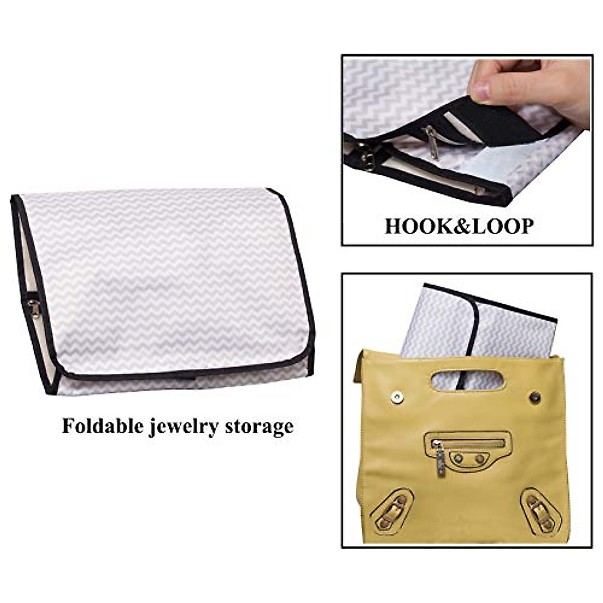 MISSLO Hanging Jewelry Organizer Travel Foldable Jewelry Roll Storage Case with 14 Cotton Zippered Pockets for Traveling, Closet, Suitcase