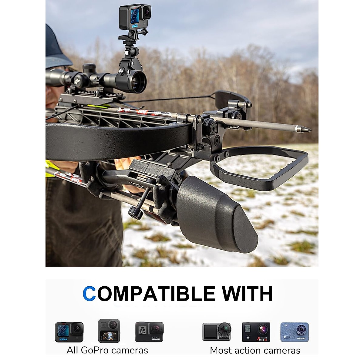 Kolasels Easy Installation Adjustable Crossbow Gun Scope Camera Clamp Mount with 1/4 Thread for Gopro Hero Session Fixation