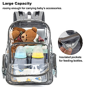 Yusudan Clear Diaper Bag Backpack for Baby Girls Boys, Mom Nappy Bags for Women (Grey)