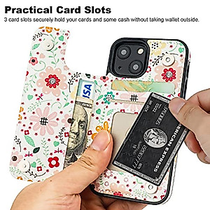 HAOPINSH for iPhone 13 Mini Case Wallet with Card Holder, Daisy Florals Pattern Back Flip Folio PU Leather Kickstand Card Slots Case for Women Girls, Double Magnetic Clasp Shockproof Cover 5.4"
