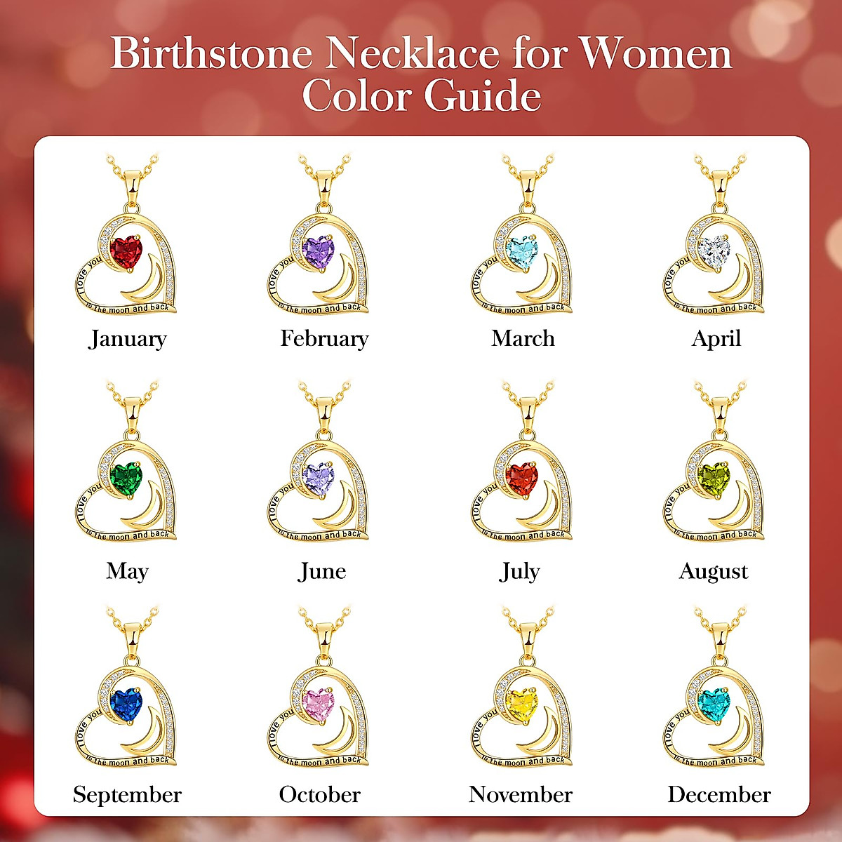 DFUNH Heart Necklace for Women Gold Necklace for Womens Birthstone Jewelry for Women Necklaces for Wife Girlfriend I Love You Necklaces(G-Jan-Garnet)