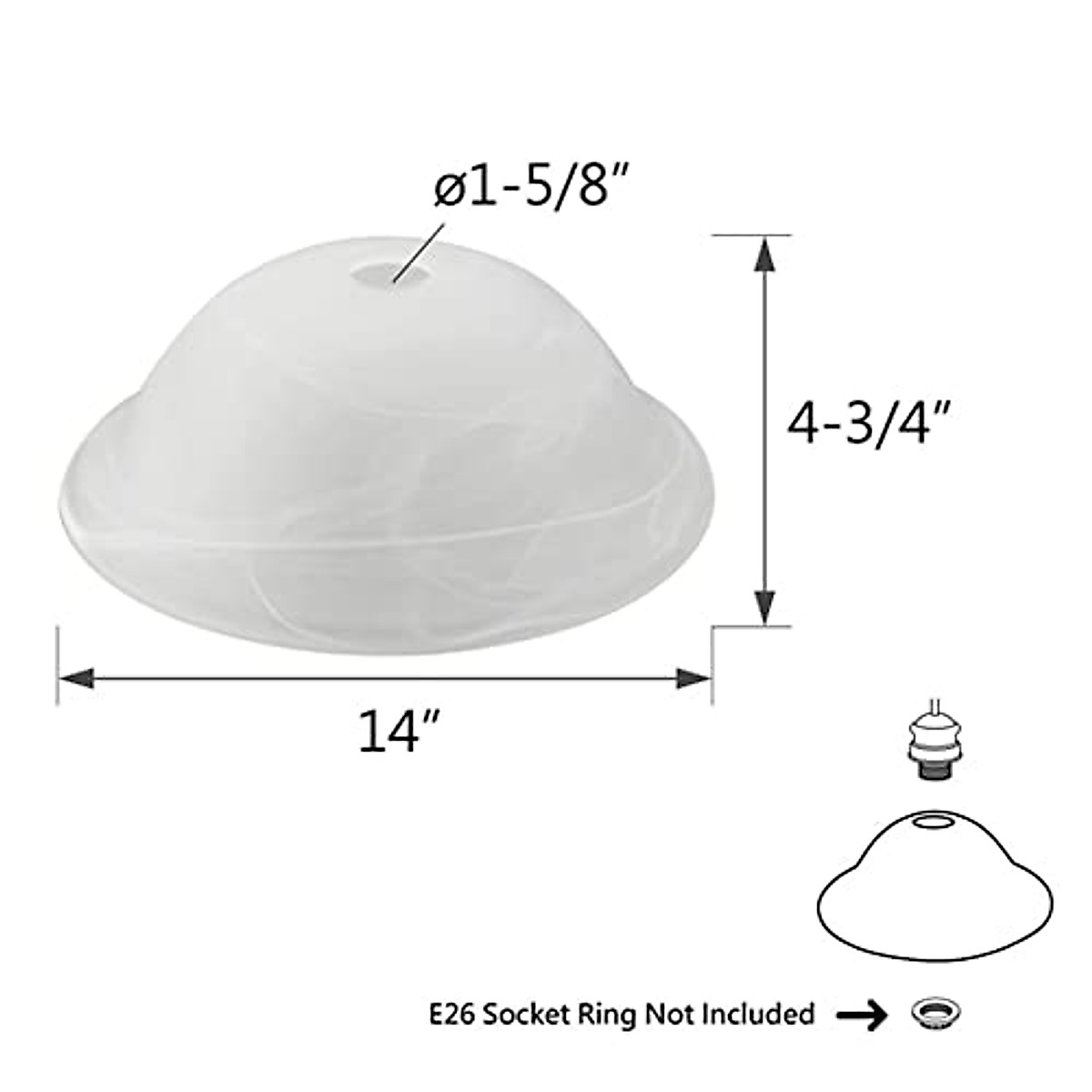 Aspen Creative 23510-11,Alabaster Replacement Glass Shade for Medium Base Socket Torchiere Lamp, Swag Lamp and Pendant, 14" Diameter x 4-3/4" High.