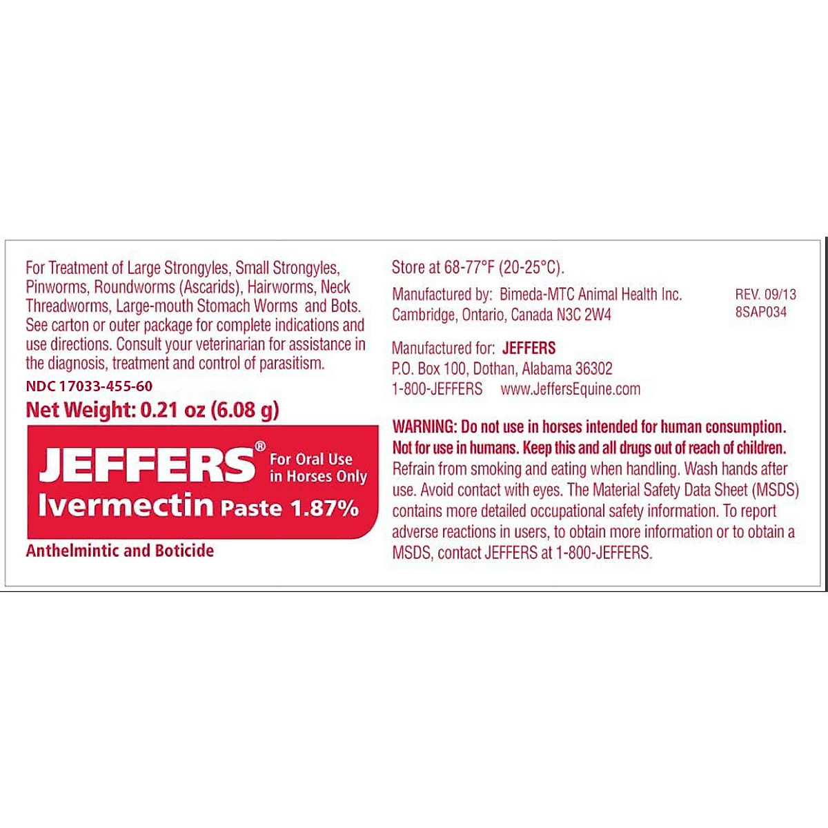 Jeffers Ivermectin Horse Dewormer | 6 Doses | Gel Dewormer for Horses