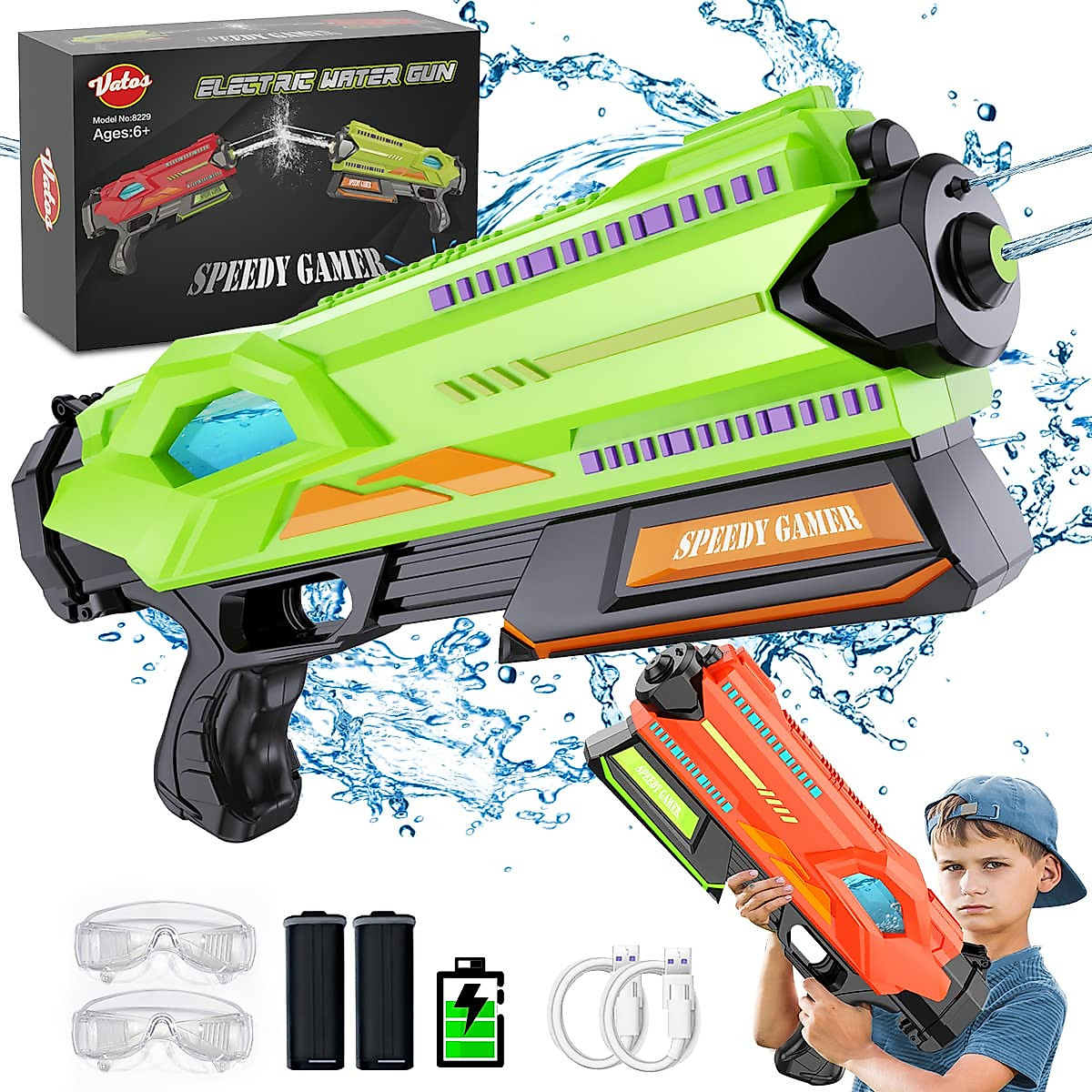 VATOS 2 Pack Electric Water Guns for Kids Adults, Auto Squirt Guns Range up to 32 FT + 1000CC High Capacity,Motorized Electric Water Guns Toys for Summer Outdoor Swimming Pool Beach Water Fighting