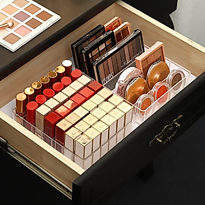 LoengMax Makeup Organizer, Eyeshadow Palette Organizer, 7 Section Acrylic Divided Palette Holder, for Eyeshadow Palettes, Contour Kits, Blush(Clear, 7.48x 6.3 x 1.77 in)